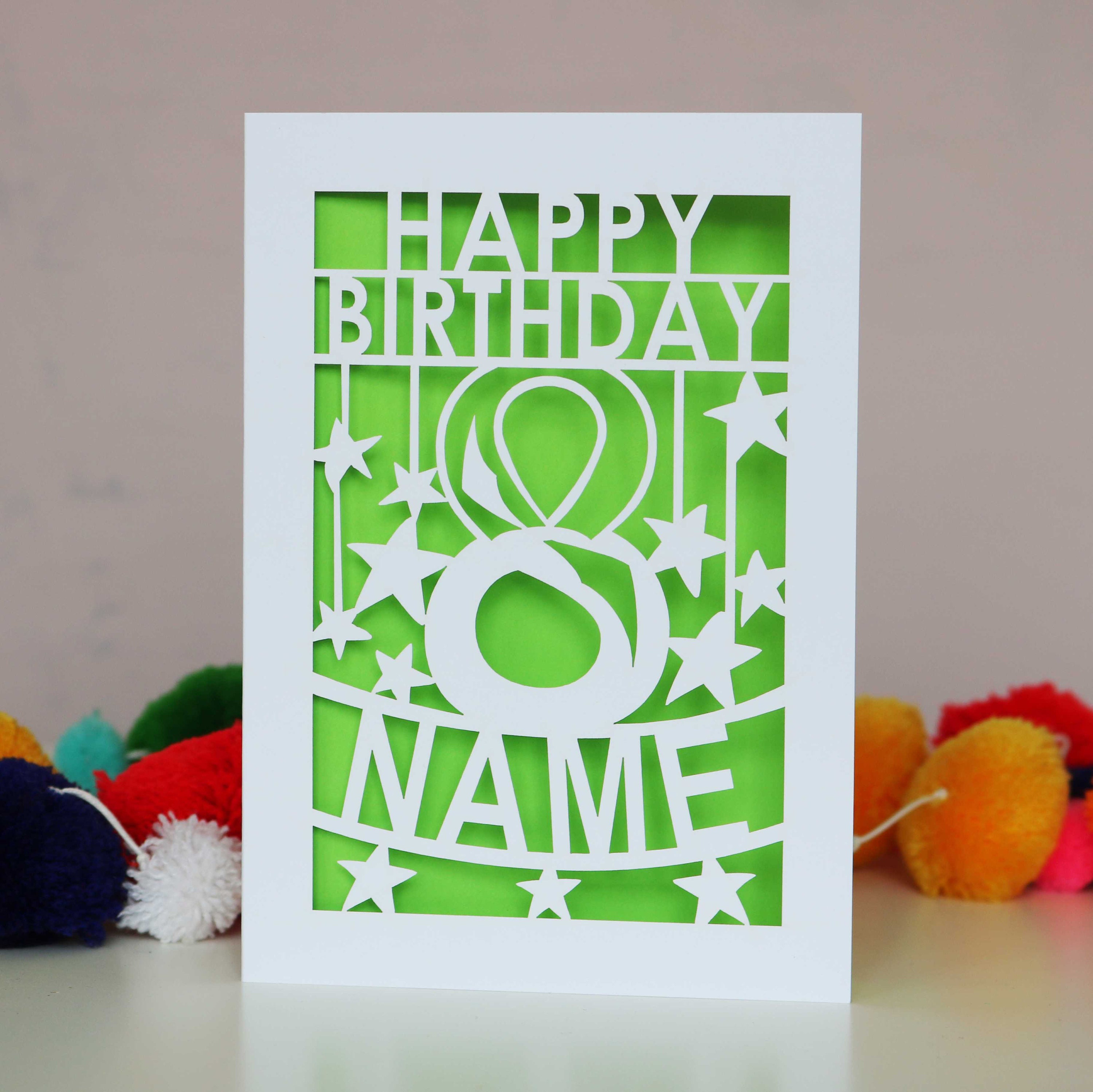 SVG PDF Personalised 8th Birthday Card Papercut Template Age - Etsy