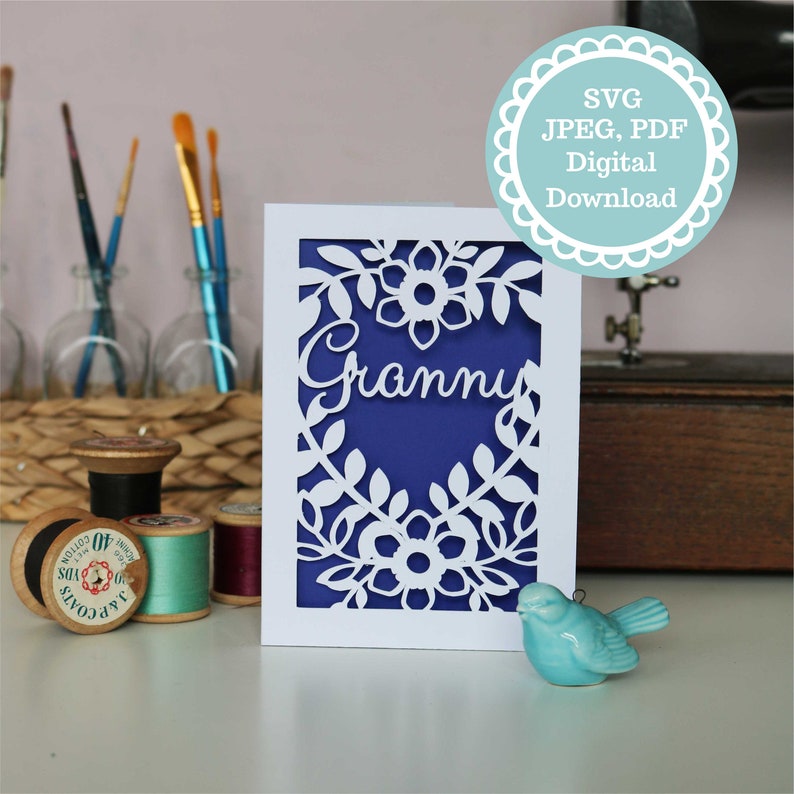 SVG, PDF Granny Card Papercut Template, SVG File for Cricut, Digital ...