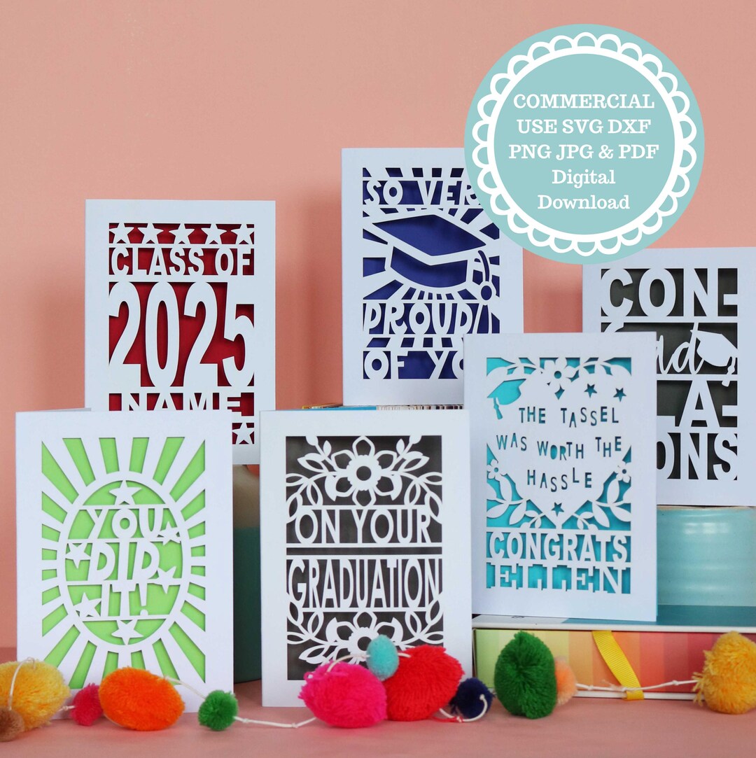 Graduation Card Paper Cut Templates Bundle for Laser Cutting or Cricut ...