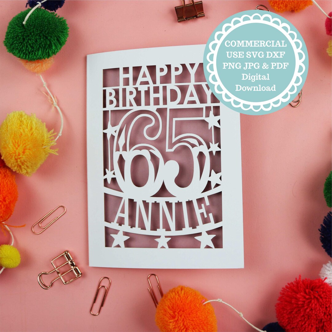 65th Birthday Card Template SVG for Laser Cutting or Cricut - Etsy UK