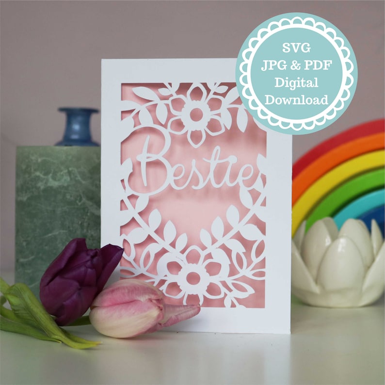 SVG PDF Bestie Card Papercut Template SVG File for Cricut - Etsy