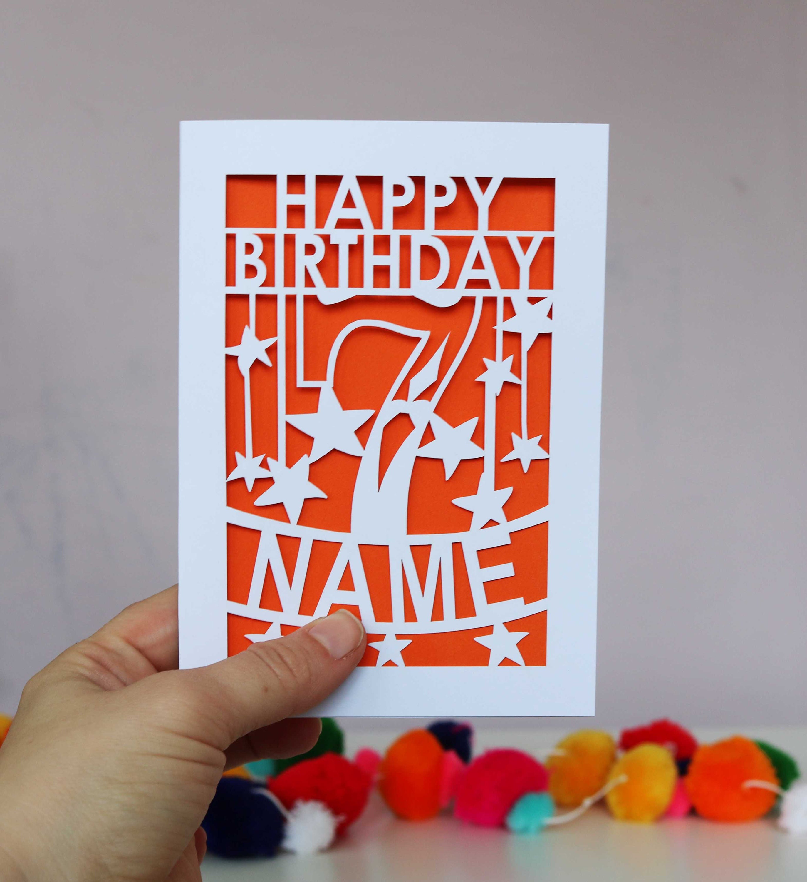SVG PDF Personalised 7th Birthday Card Papercut Template, Age 7 Card ...
