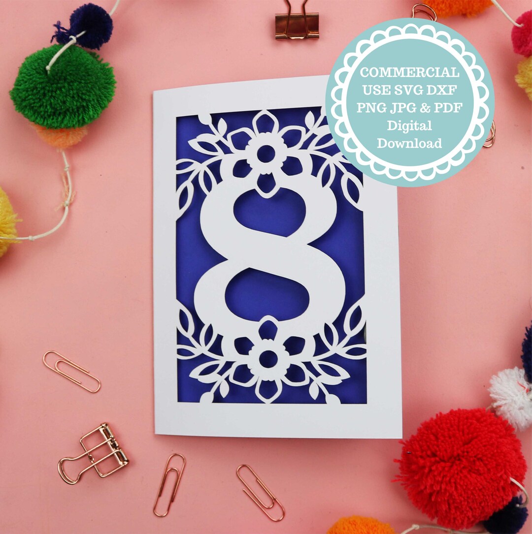 8th Birthday Papercut Insert Card Template SVG for Cricut or Laser ...
