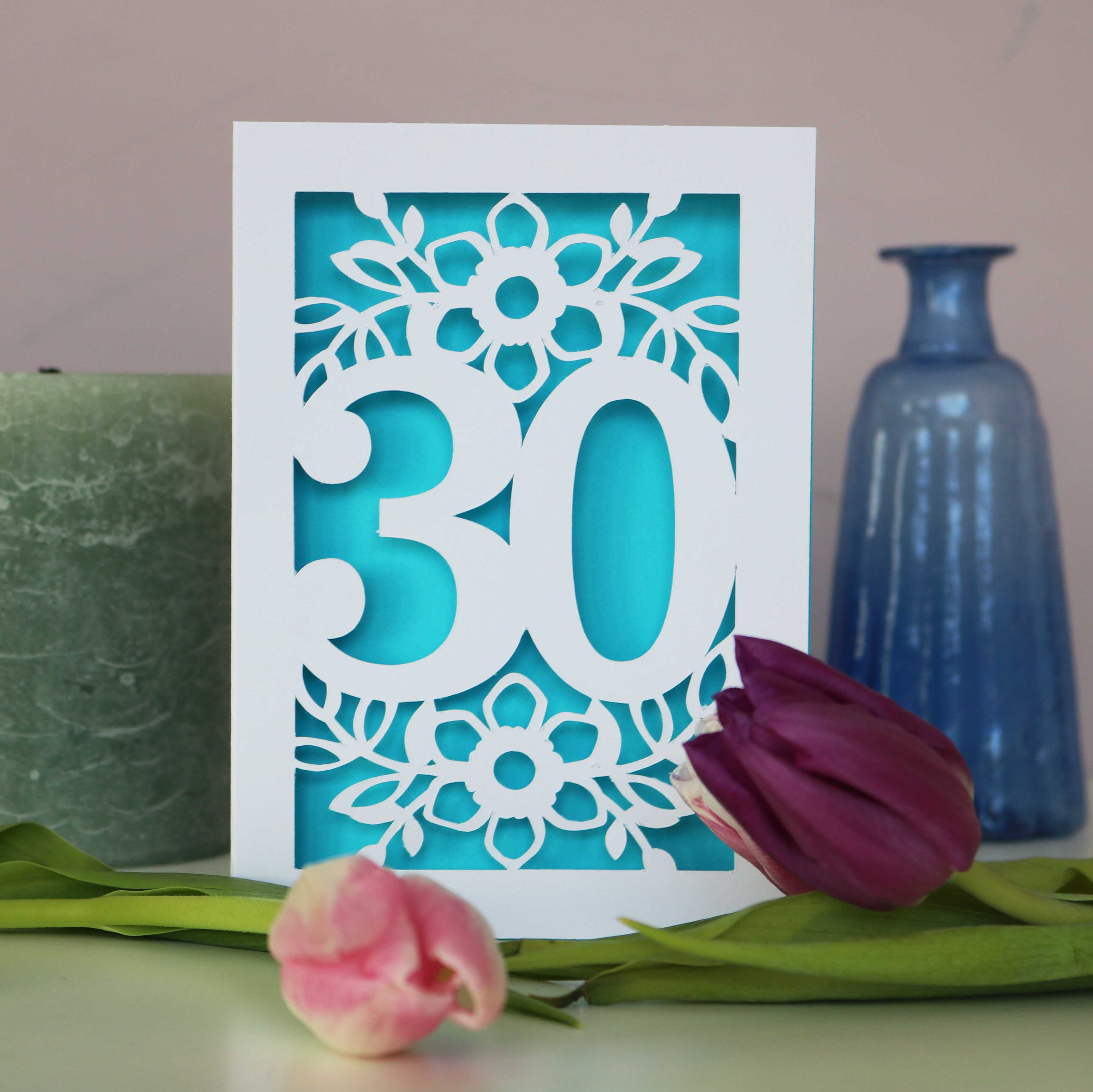 SVG PDF 30th Birthday Card Papercut Template, Age 30 Card SVG File for ...