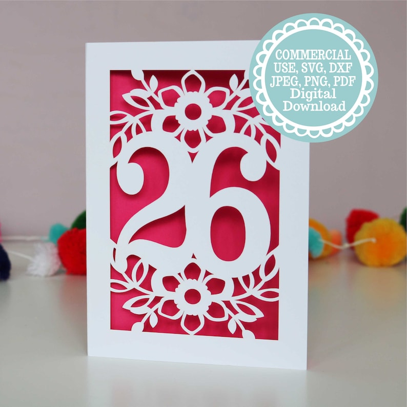 SVG PDF DXF 26th Birthday Card Papercut Template Age 26 Card - Etsy