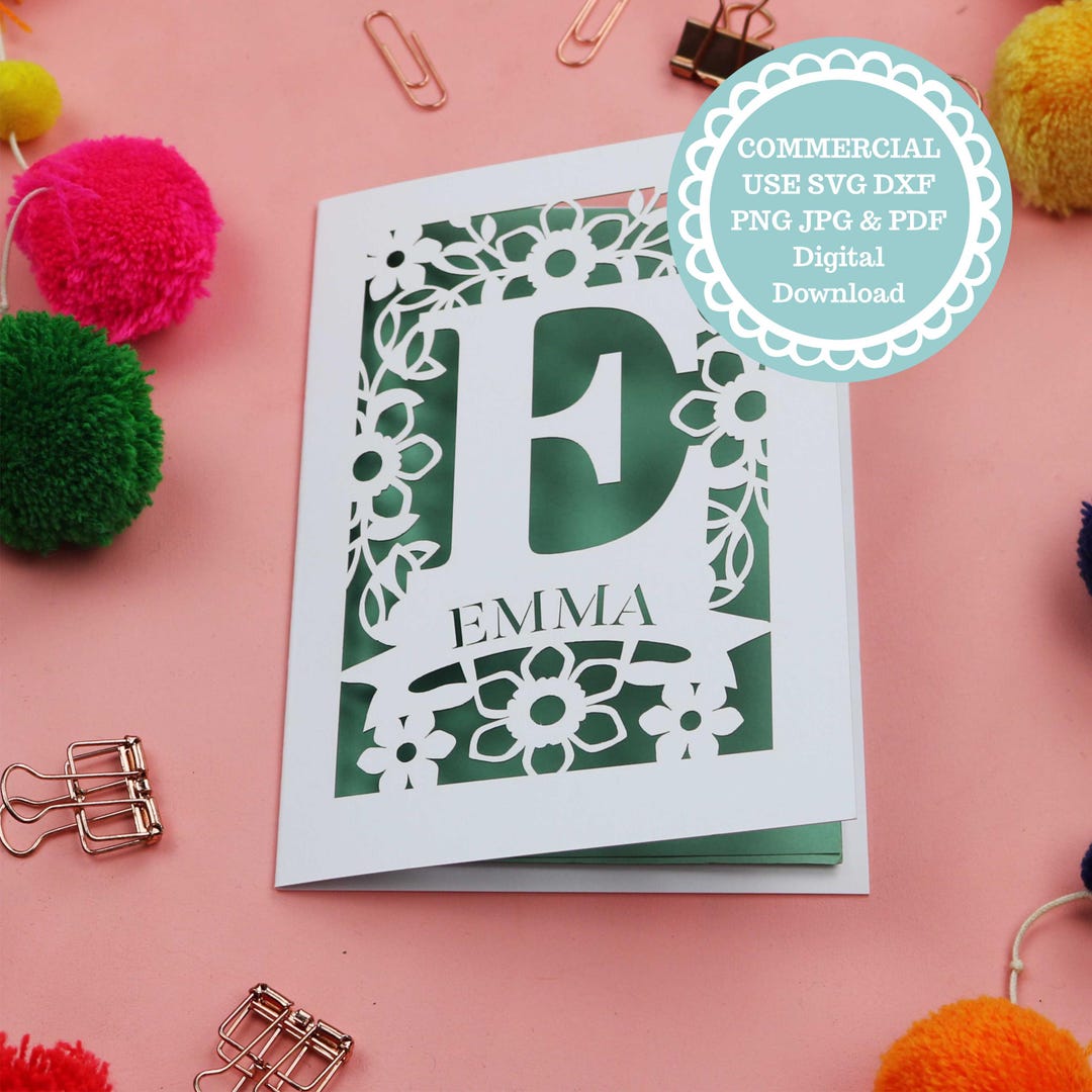 Papercut Monogram Card Template for Cricut, Commercial Use SVG Instant ...