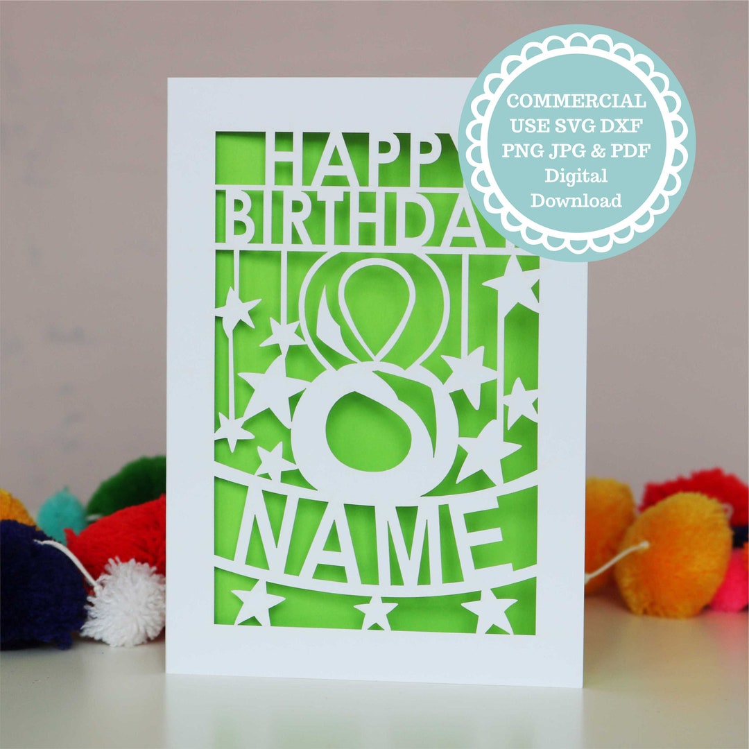 SVG PDF Personalised 8th Birthday Card Papercut Template, Age 8 Card ...