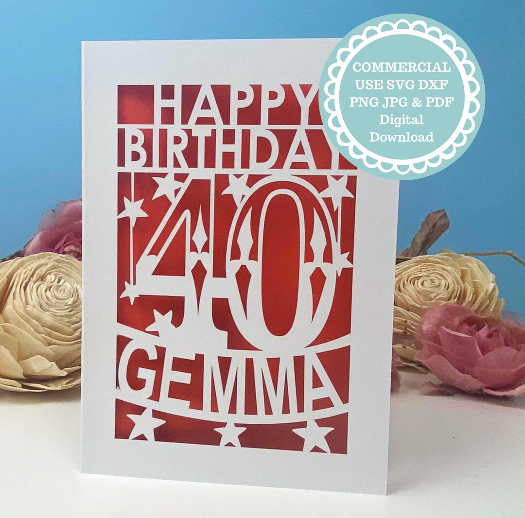 SVG PDF Personalised 40th Birthday Card Papercut Template, Age 40 Card ...