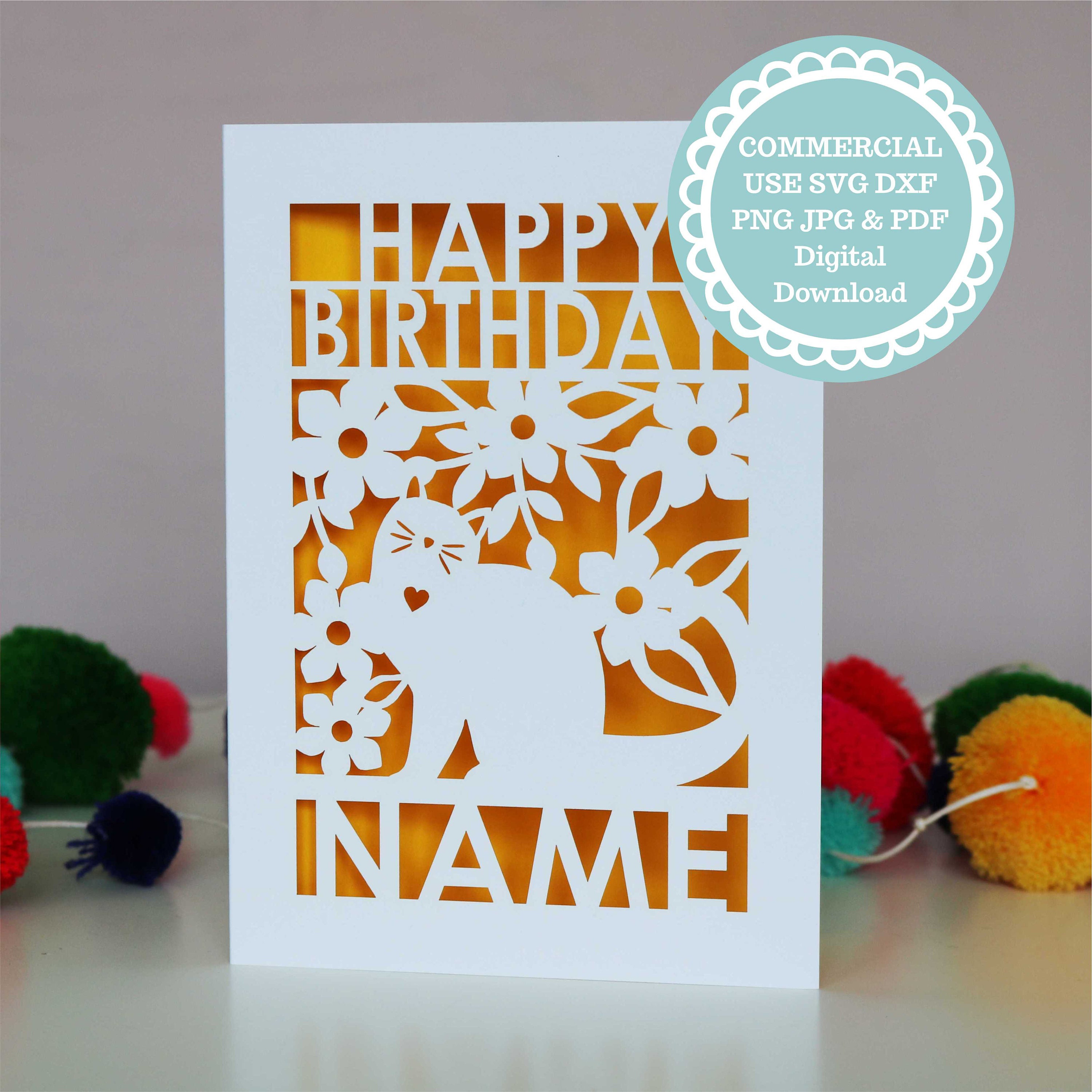 Personalised Cat Birthday Card Papercut Template Kid Bday - Etsy