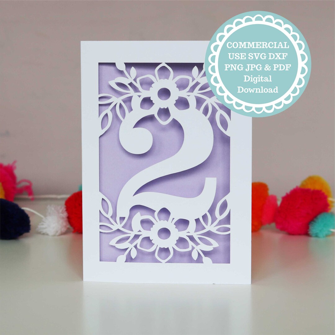 SVG PDF DXF 2nd Birthday Card Papercut Template, Age 2 Card Svg File ...