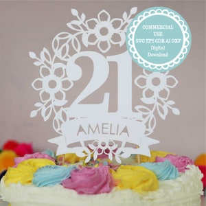 SVG COMMERCIAL USE Personalised 21st Birthday Cake Topper Template ...