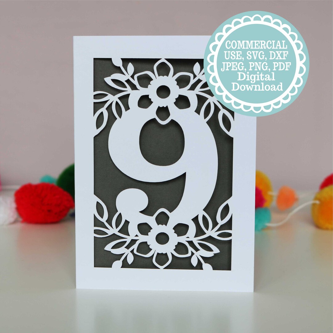 SVG PDF DXF 9th Birthday Card Papercut Template, Age 9card Svg File for ...