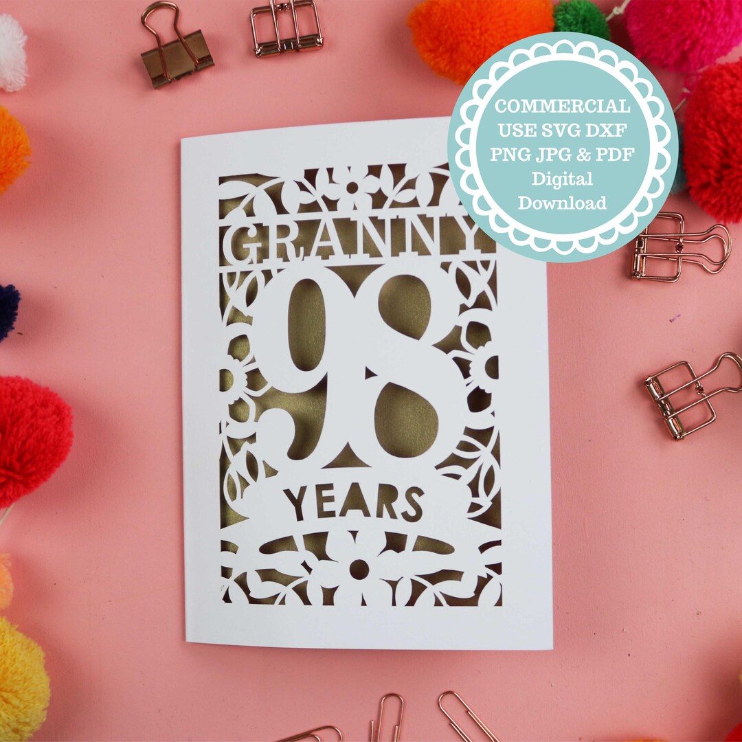 98th Birthday Card Paper Cut SVG for Laser Cutting or Cricut Insert ...