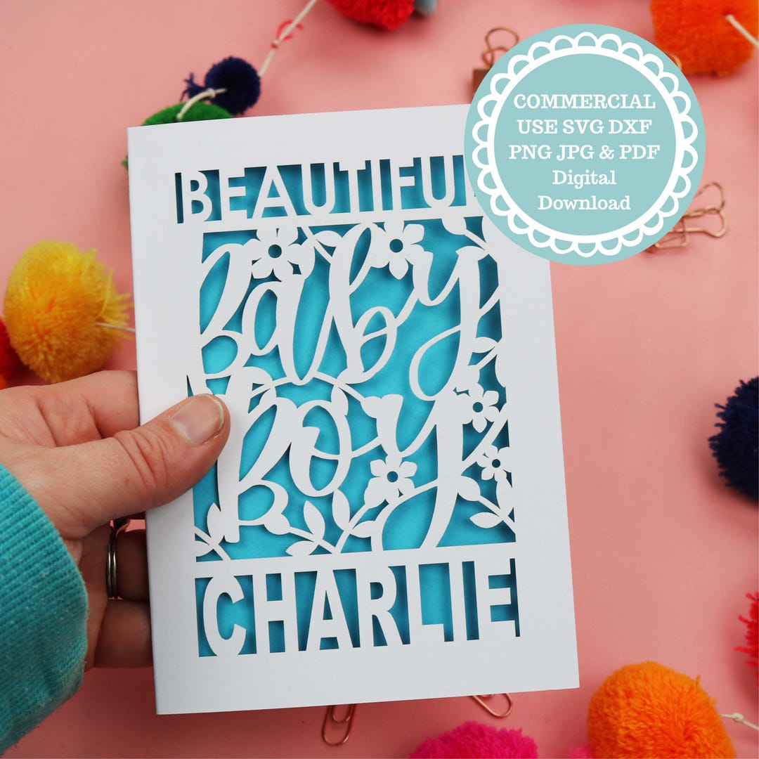 Baby Boy Card SVG for Cricut or Laser Cutting, New Baby Personalised ...