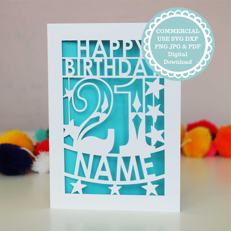 SVG PDF Personalised 21st Birthday Card Papercut Template Age - Etsy
