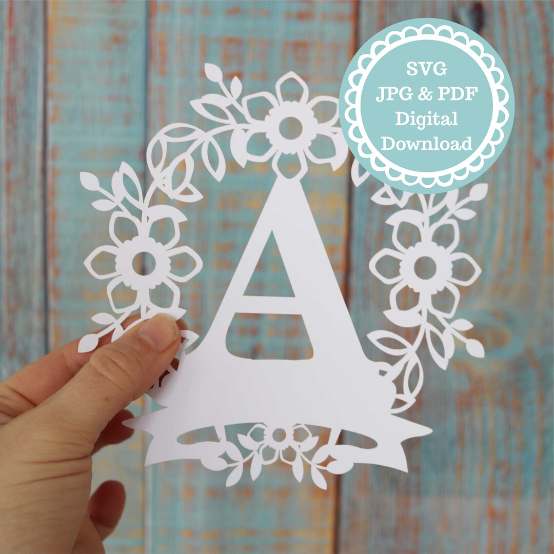 COMMERCIAL USE Papercut Template A Banner Floral Wreath, Personalised ...