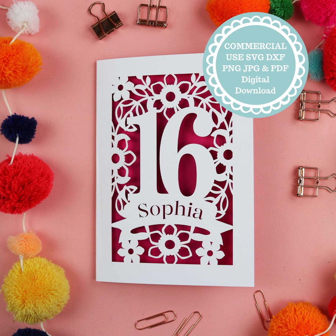 16th Birthday Papercut Card SVG for Cricut or Laser Cutting - Etsy