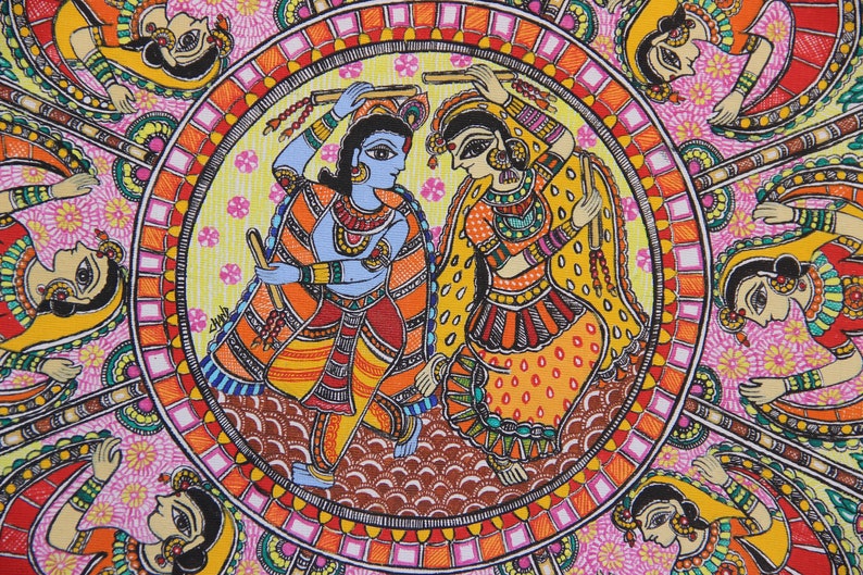 Handmade Madhubani Painting Krishna Raas Leela Folk Art - Etsy