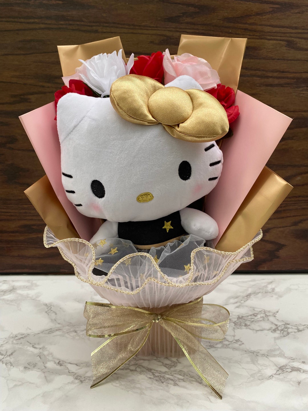 Handmade Hello Kitty Sanrio Plush Bouquet With Flowers Kawaii - Etsy