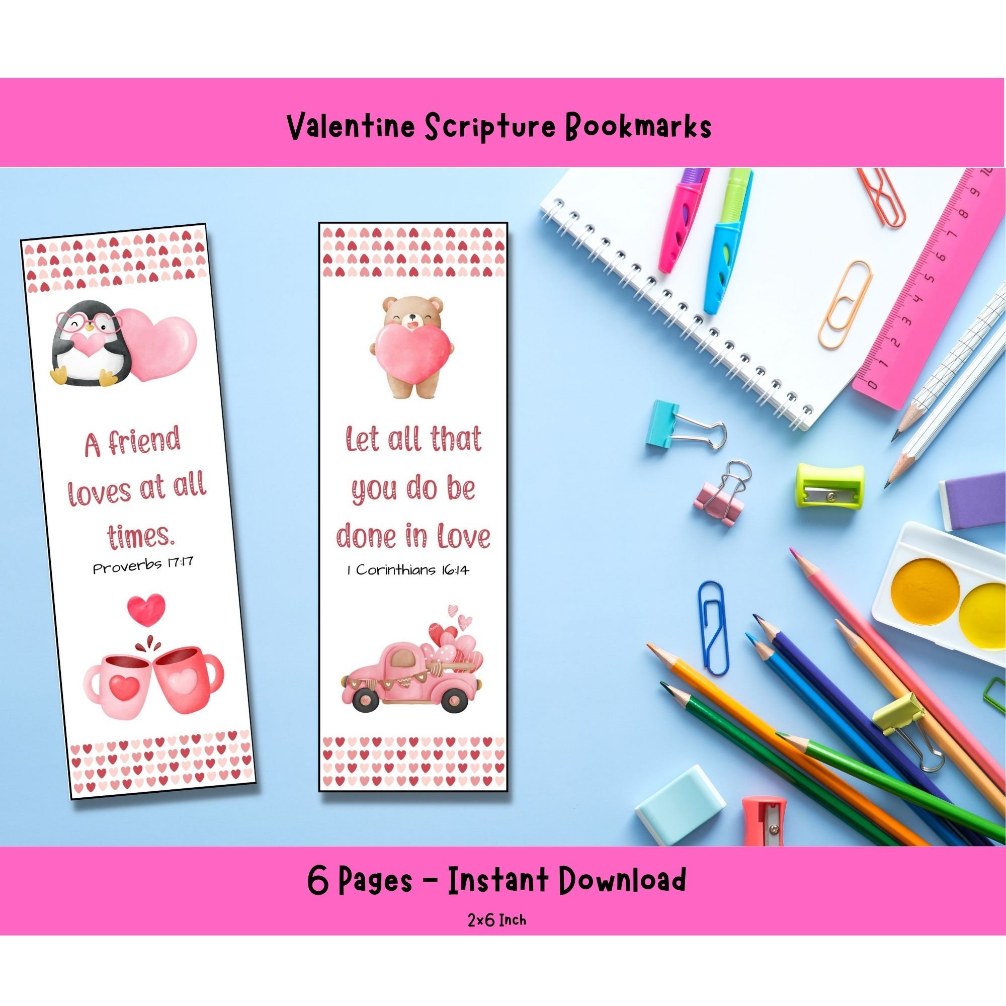 Printable Bible Valentines Day Bookmarks Set of 6 Printable Book Marks ...