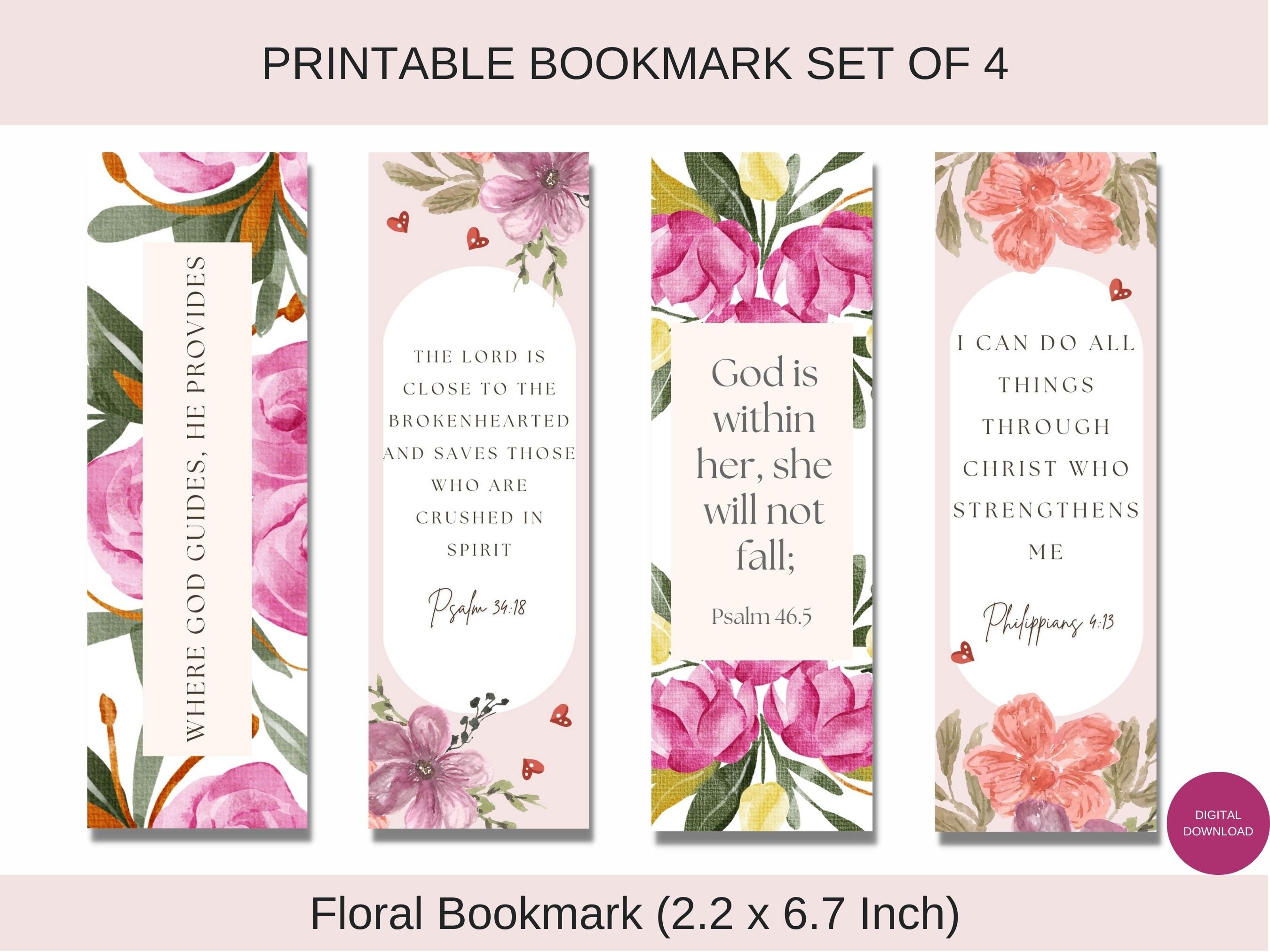 Printable Floral Bookmarks Set of 4 Printable Bookmarks Bible Verse ...