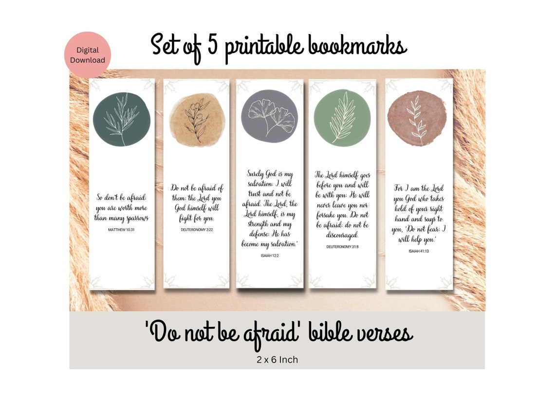 PRINTABLE Bible Verse Bookmark SET of 5 Boho Bookmarks Scripture ...