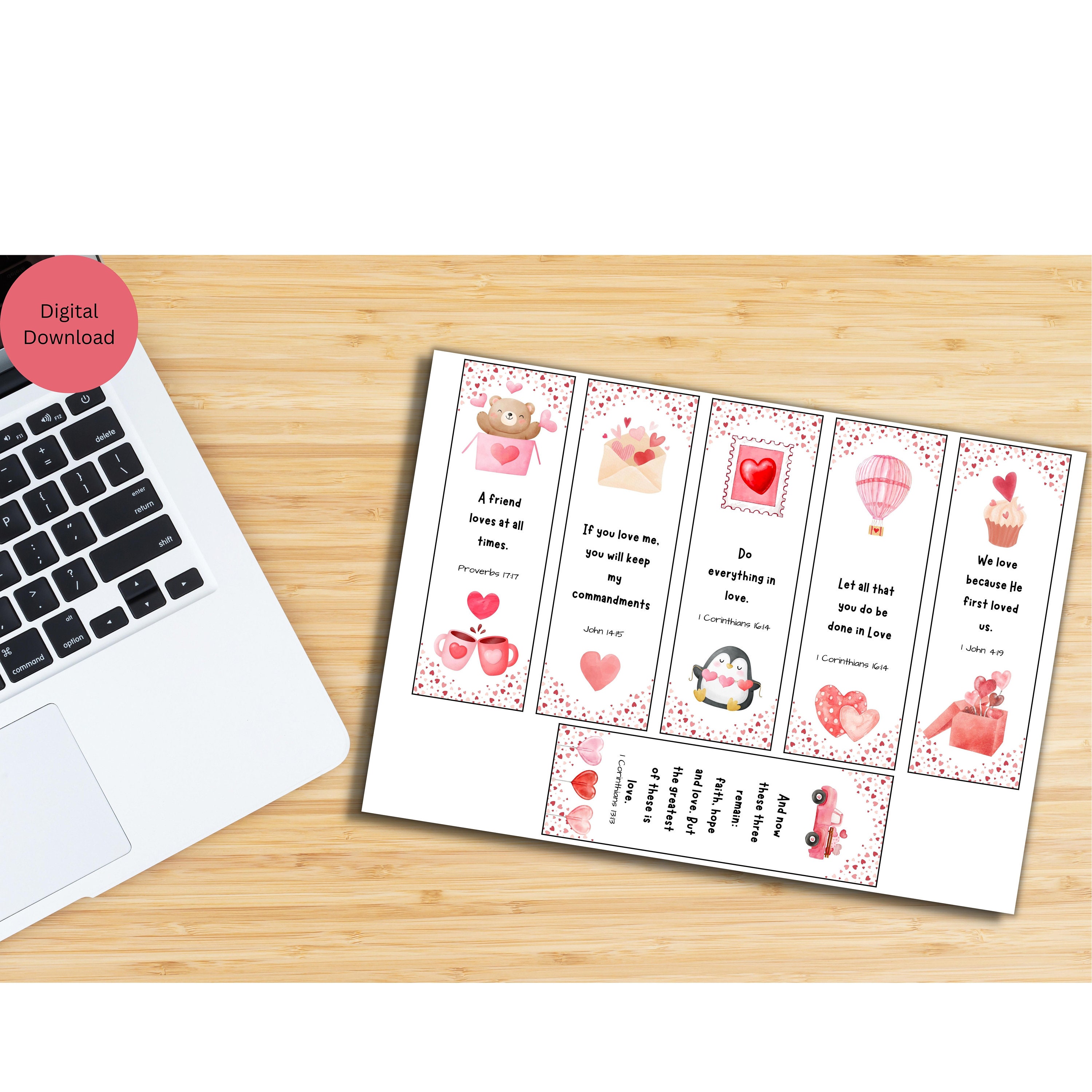 Printable Bible Verse Valentines Bookmarks, Set of 6 (digital Download ...