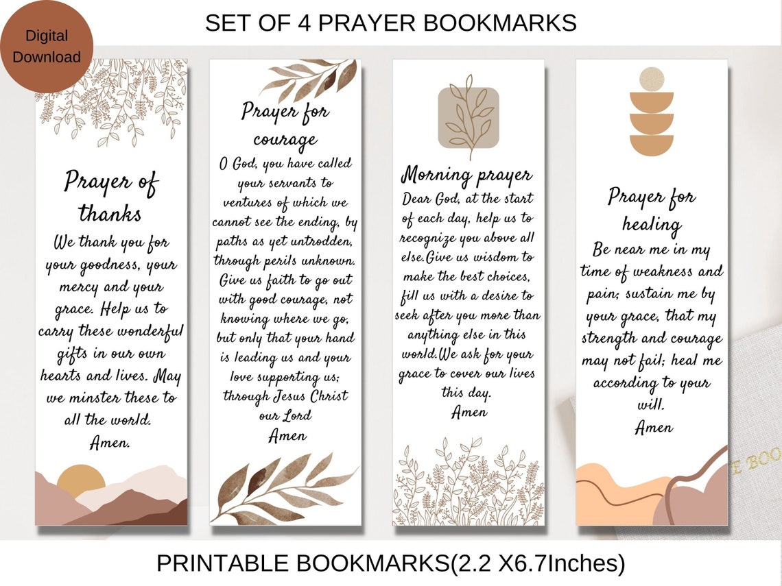 Printable Bookmarks Set of 4,prayer Bookmarks Printable Prayer Journal ...