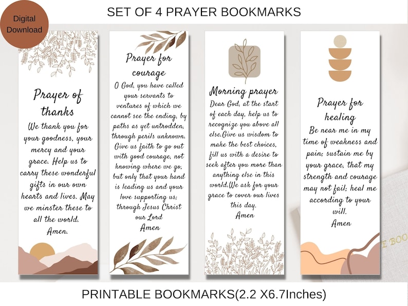 Printable Bookmarks Set of 4,prayer Bookmarks Printable Prayer Journal ...