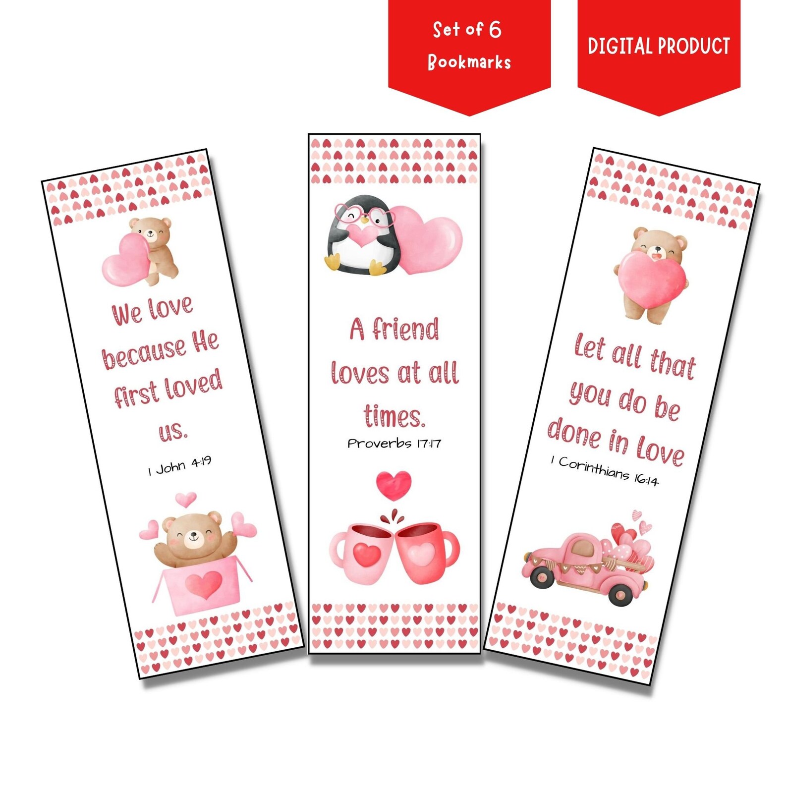 Printable Bible Valentines Day Bookmarks Set of 6 Printable Book Marks ...