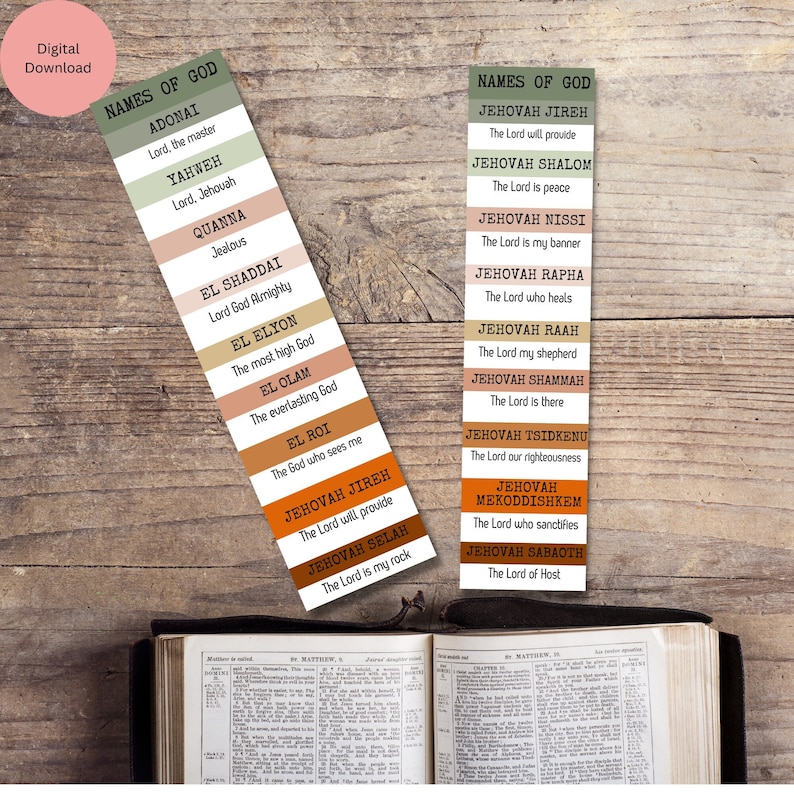 Printable Bible Bookmarks Names of God Set of 2 Printable Book Marks ...