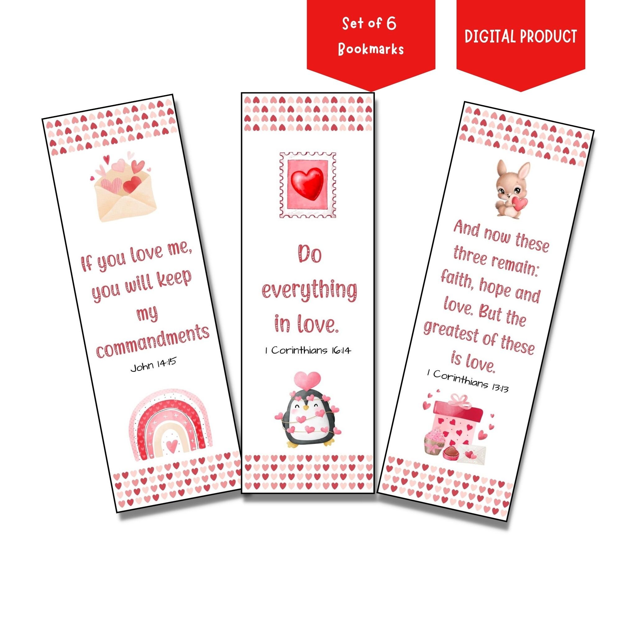 Printable Bible Valentines Day Bookmarks Set of 6 Printable Book Marks ...
