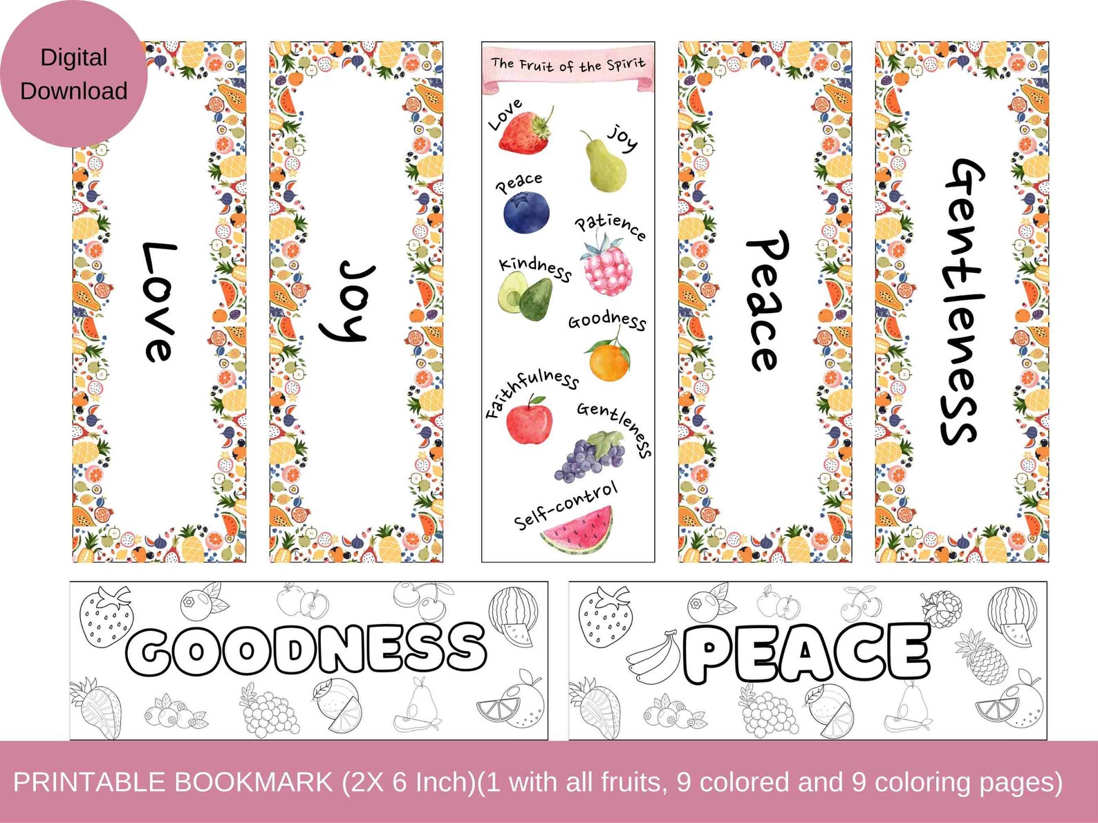 Fruit of the Spirit Printable Bookmark Set of 19 Bible Digital Bookmark ...