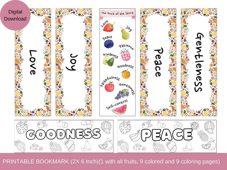 Fruit of the Spirit Printable Bookmark Set of 19 Bible Digital Bookmark ...