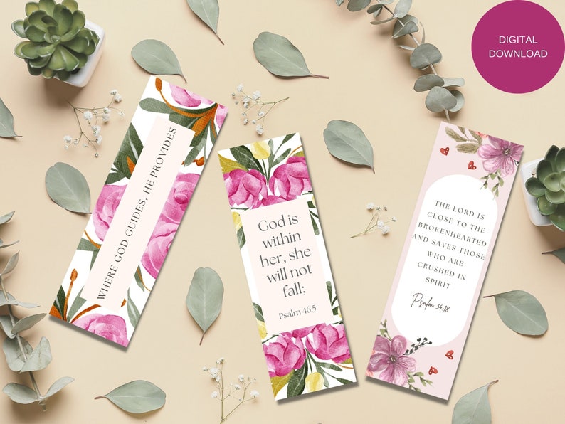 Printable Floral Bookmarks Set of 4 Printable Bookmarks Bible Verse ...