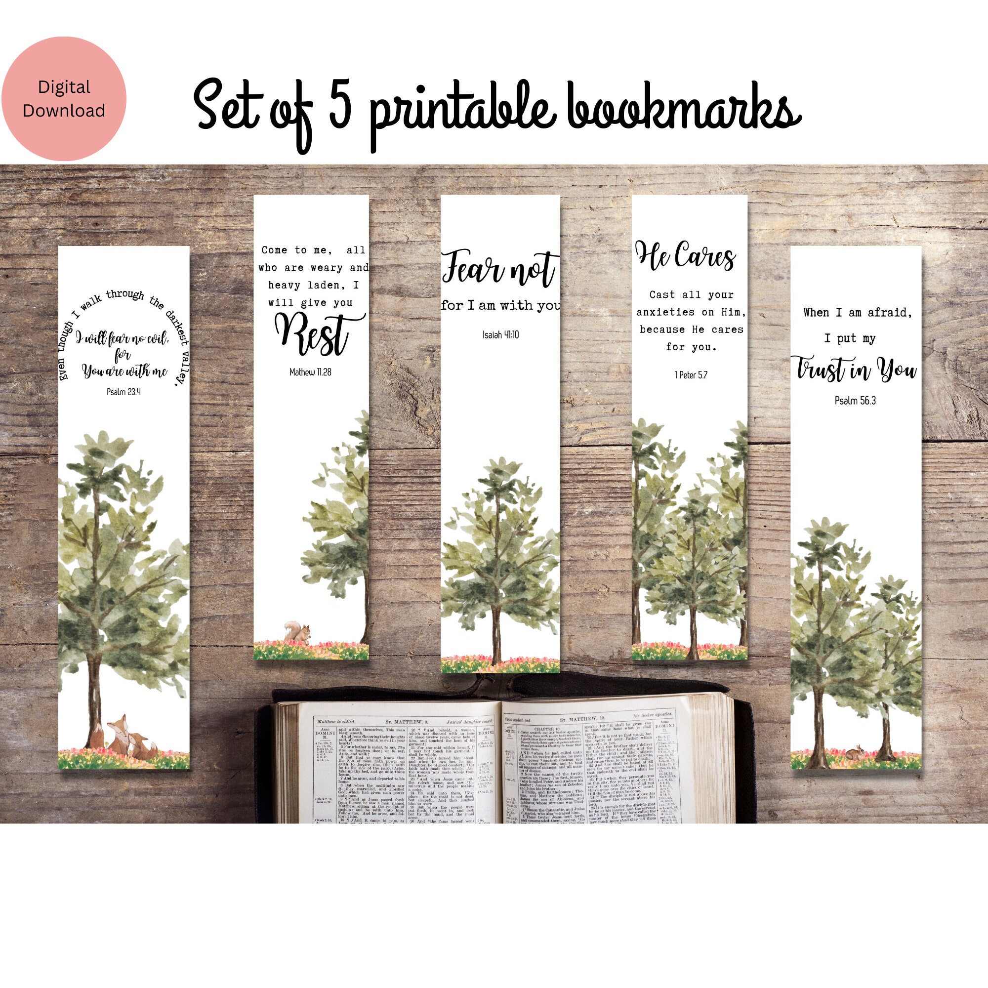 Tree Bookmark Printable Bookmark Bible Green Bookmark Printable ...