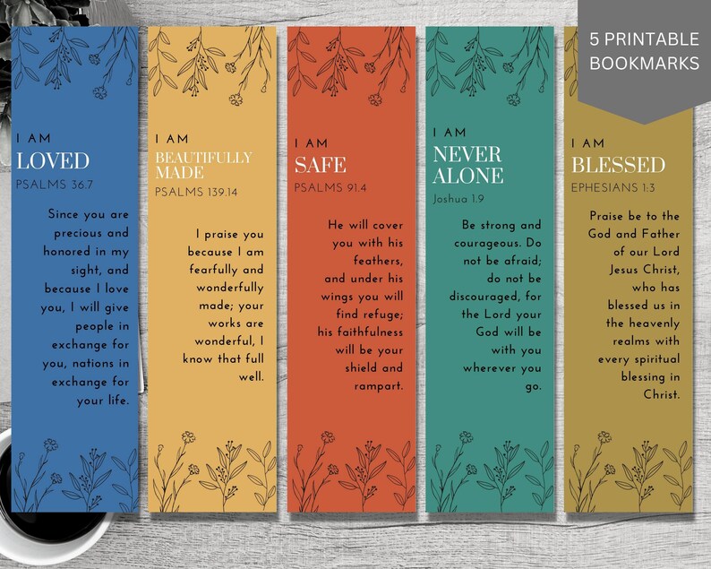 Printable Bookmarks Bible Set of 5 Printable Book Marks Positive ...