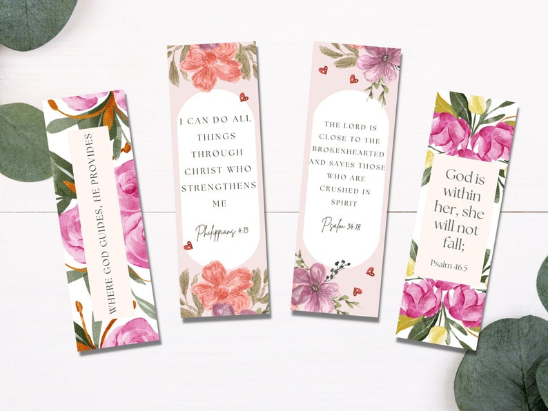 Printable Floral Bookmarks Set of 4 Printable Bookmarks Bible Verse ...