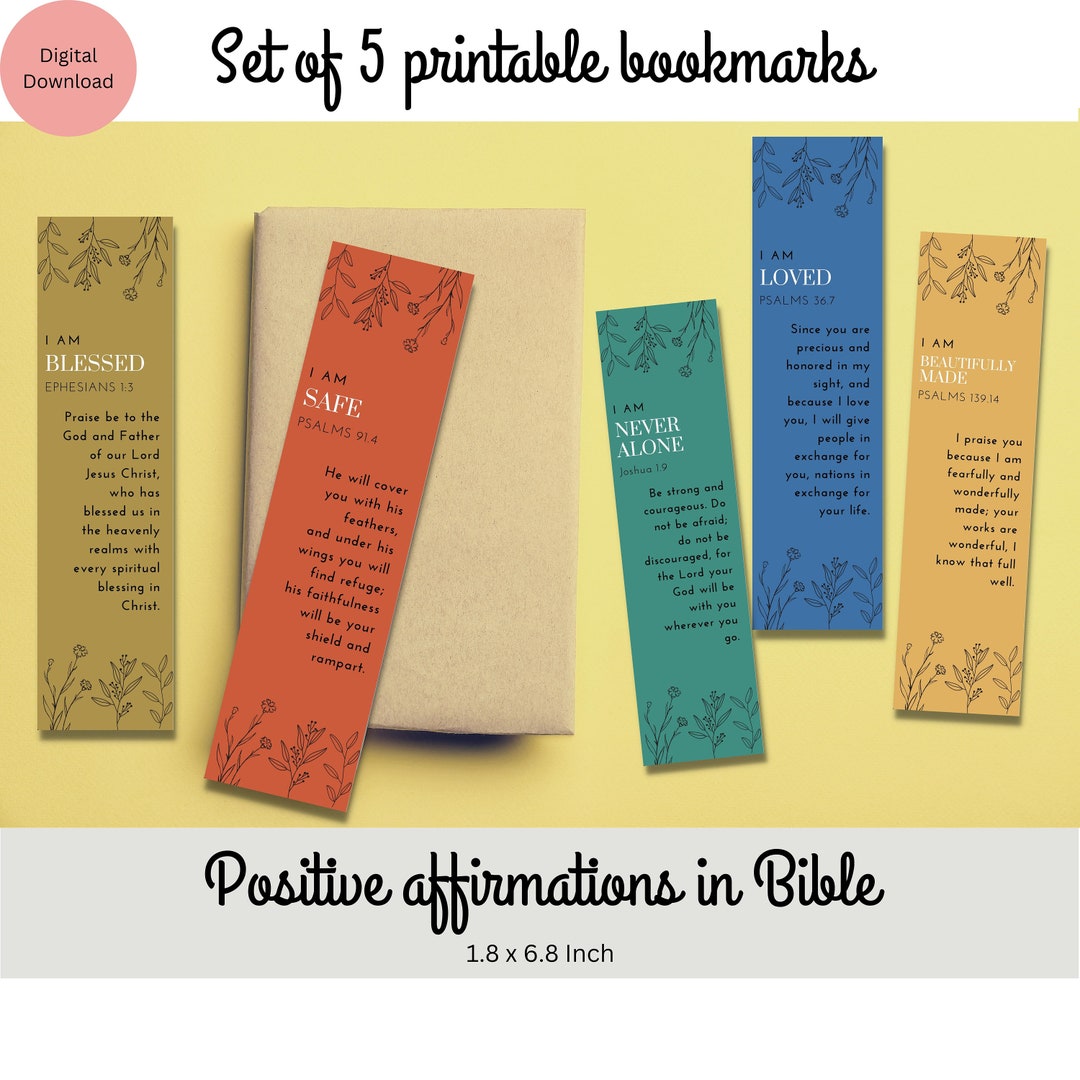Printable Bookmarks Bible Set of 5 Printable Book Marks Positive ...