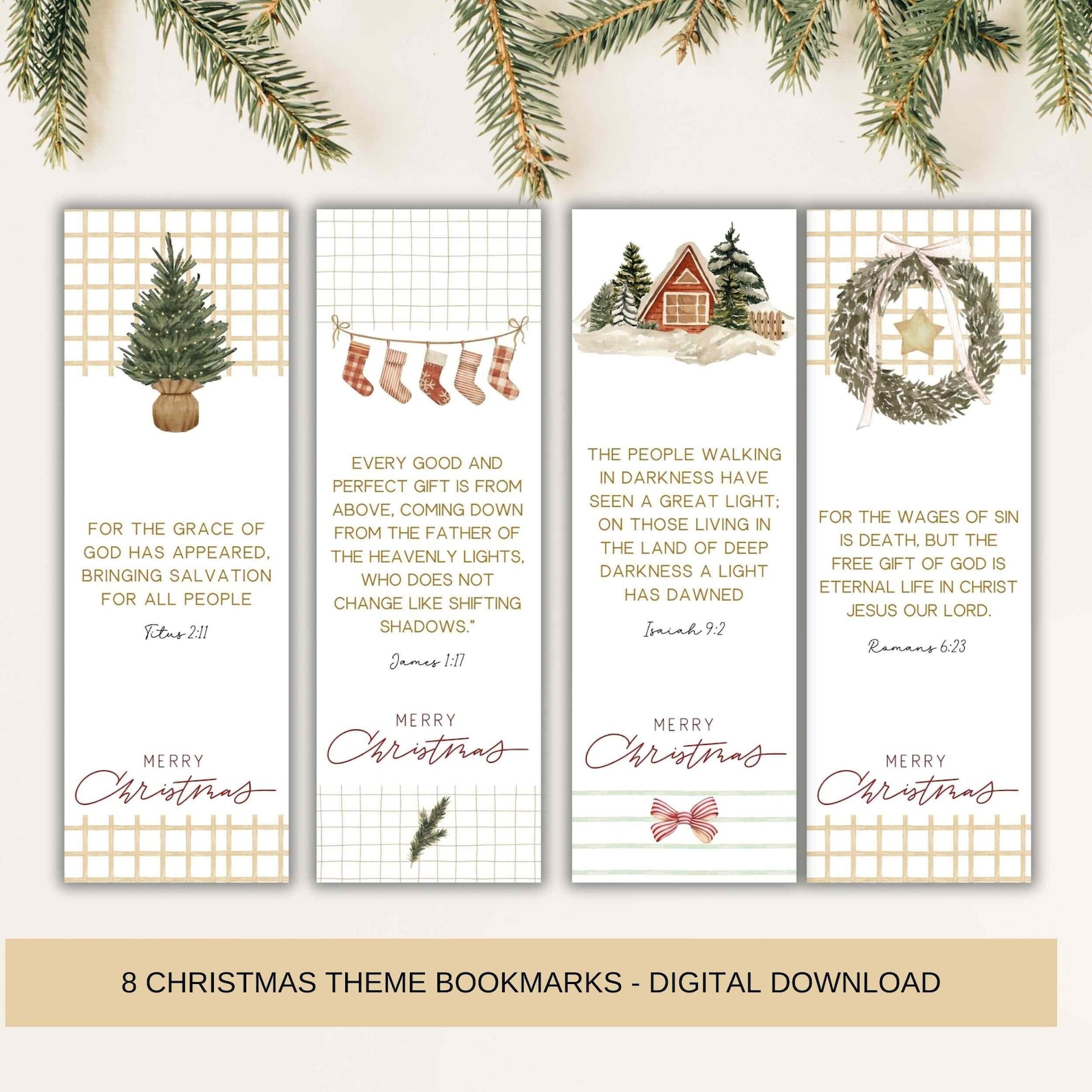 Christian Printable Bookmarks Set of 8 Christmas Theme Bible Verse ...