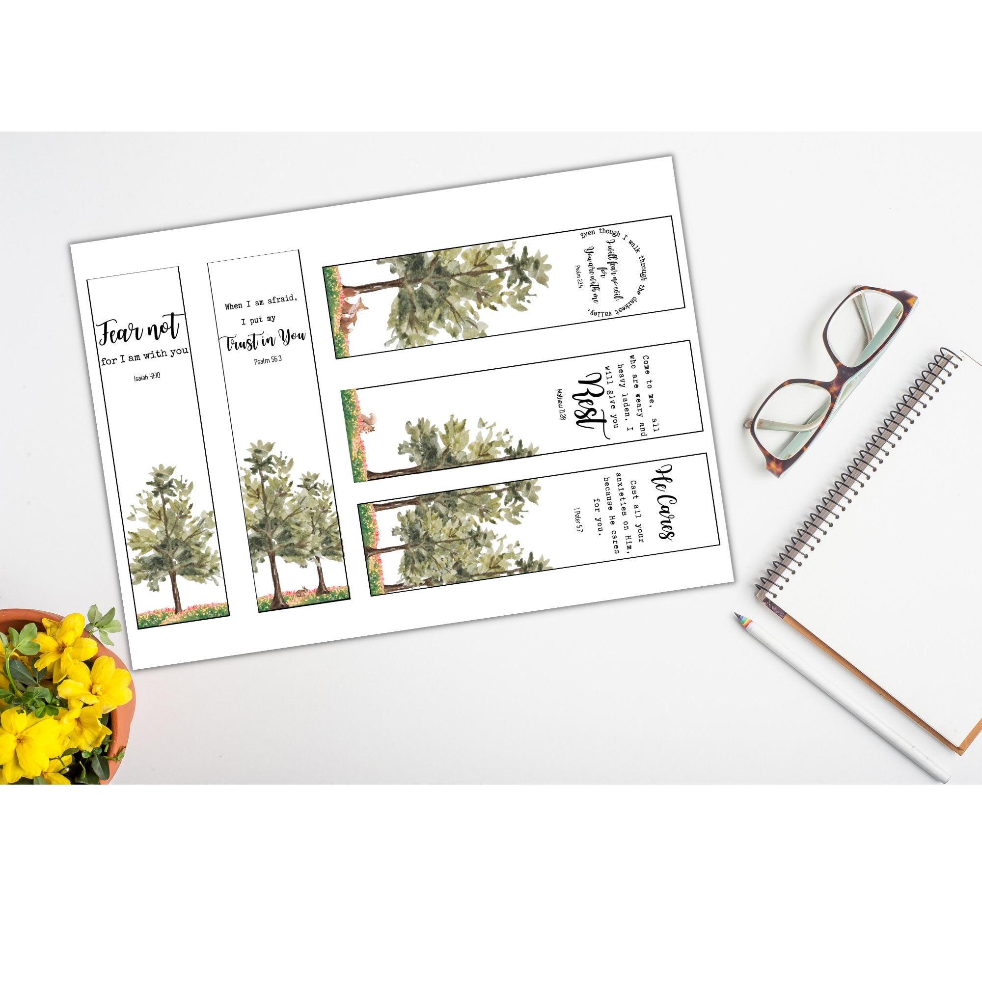 Tree Bookmark Printable Bookmark Bible Green Bookmark Printable ...