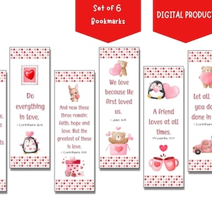 Bible Verse Valentine Bookmarks, Set of 6 (printable PDF) - Etsy