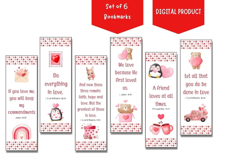 Printable Bible Valentines Day Bookmarks Set of 6 Printable Book Marks ...