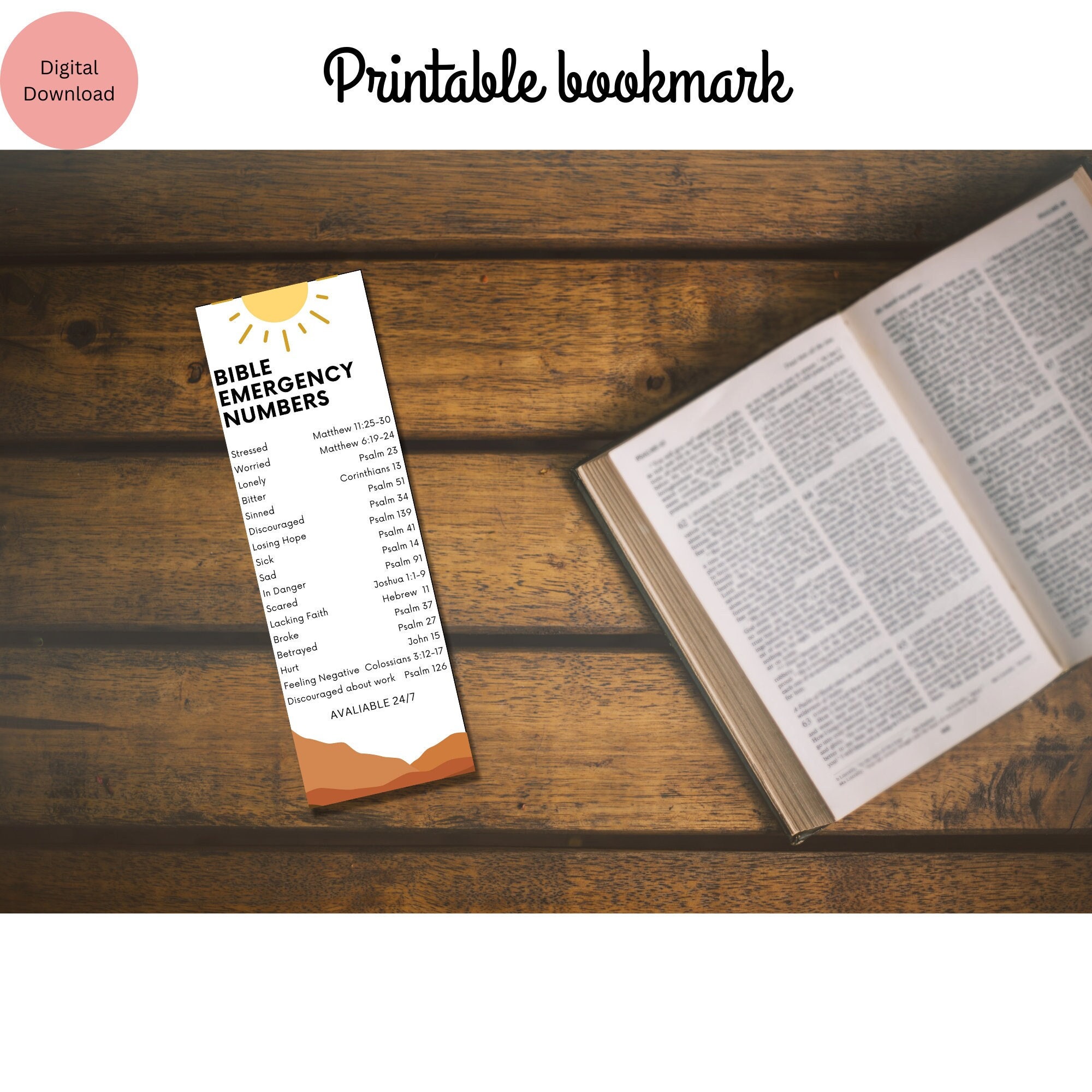 Bible Emergency Numbers Printable Bookmark Bible Digital Womenbook Mark ...