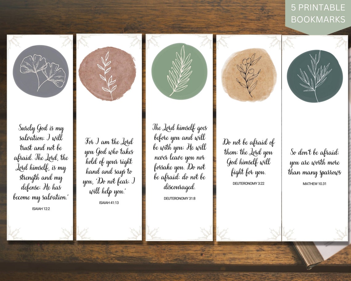 PRINTABLE Bible Verse Bookmark SET of 5 Boho Bookmarks Scripture ...