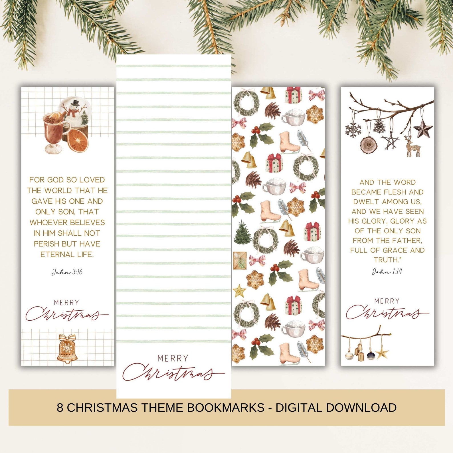 Christian Printable Bookmarks Set of 8 Christmas Theme Bible Verse ...