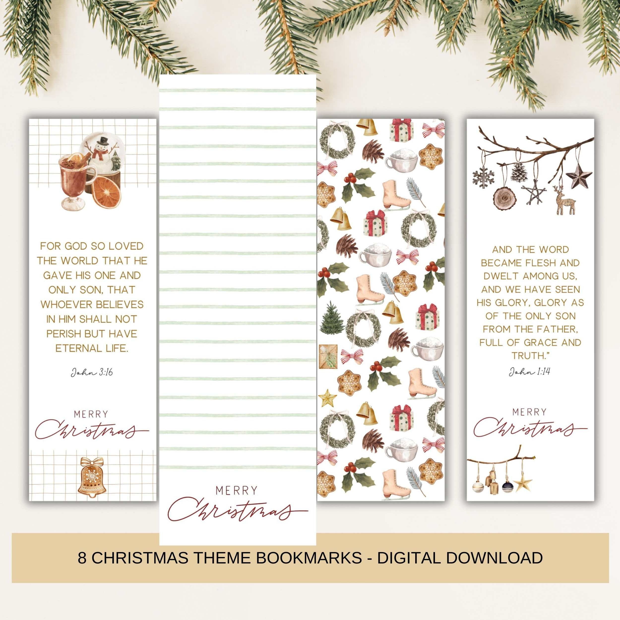 Christian Printable Bookmarks Set of 8 Christmas Theme Bible Verse ...