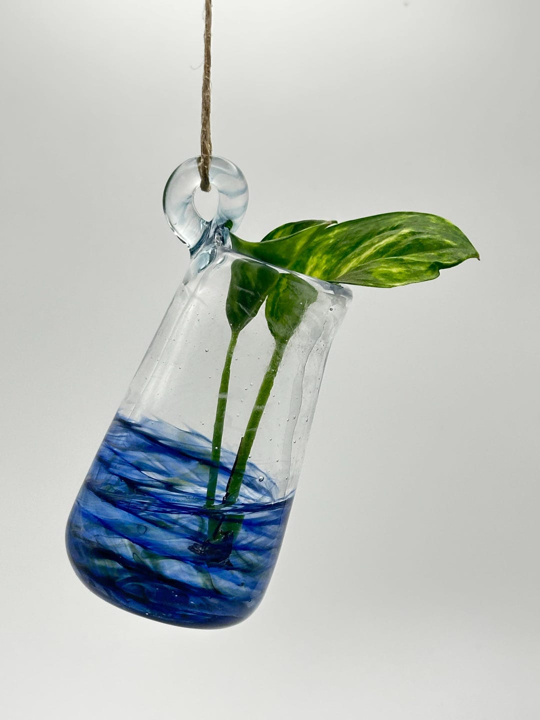 Handblown Glass Hanging Propagation Vase – Blue Swirl Base – Window ...