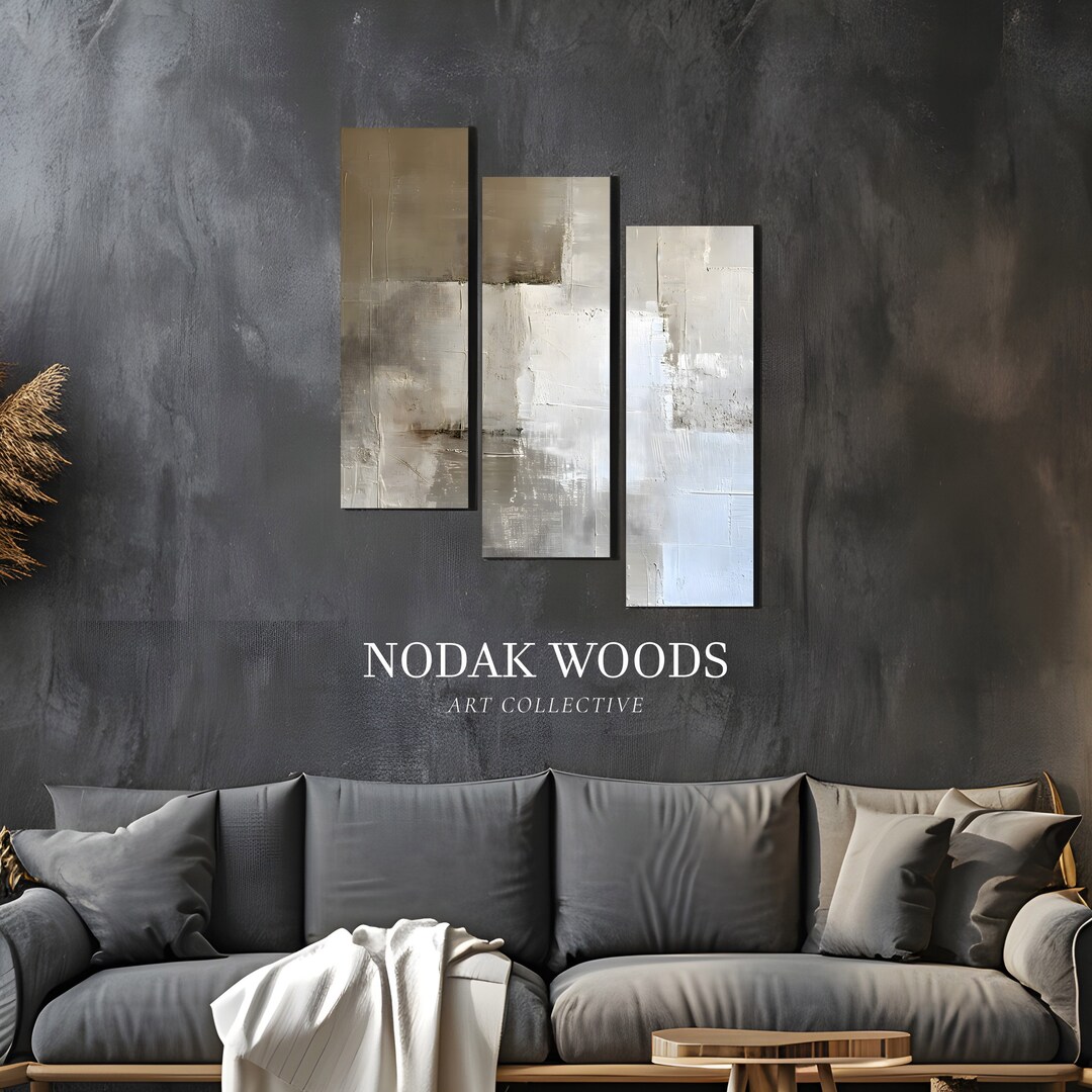 Beige Abstract Painting | Set of 3 Gallary Canvas Print - Etsy