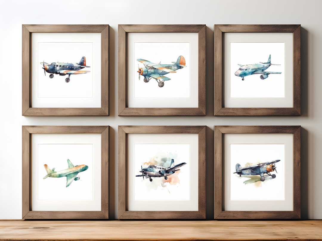 Watercolor Airplanes Art Prints Set of 6, Aviation Decor, Nursery Art ...